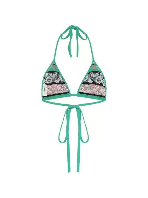 LANEUS Geometric Print Knit Bikini Top