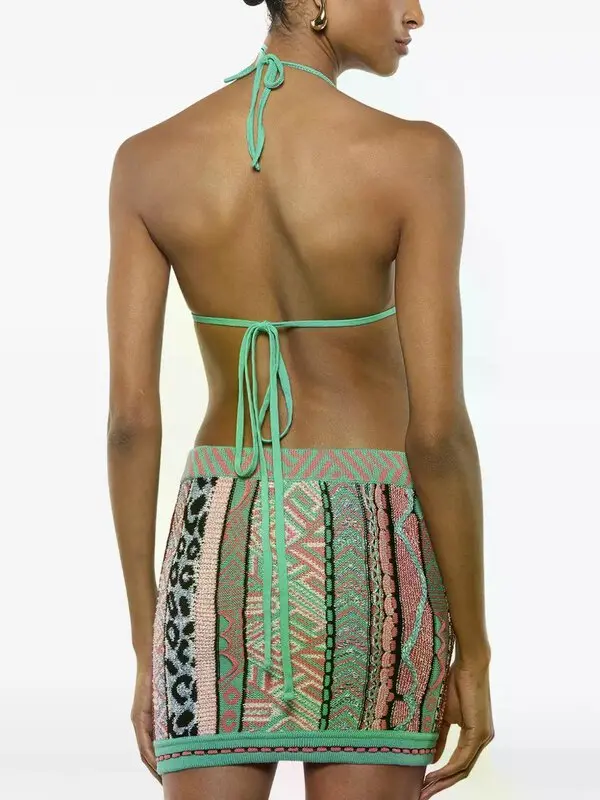 LANEUS Geometric Print Knit Bikini Top