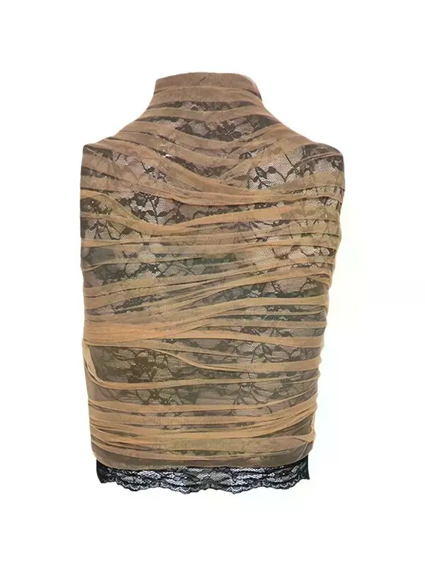 DI PETSA Draped Lace High Neck Mesh Top