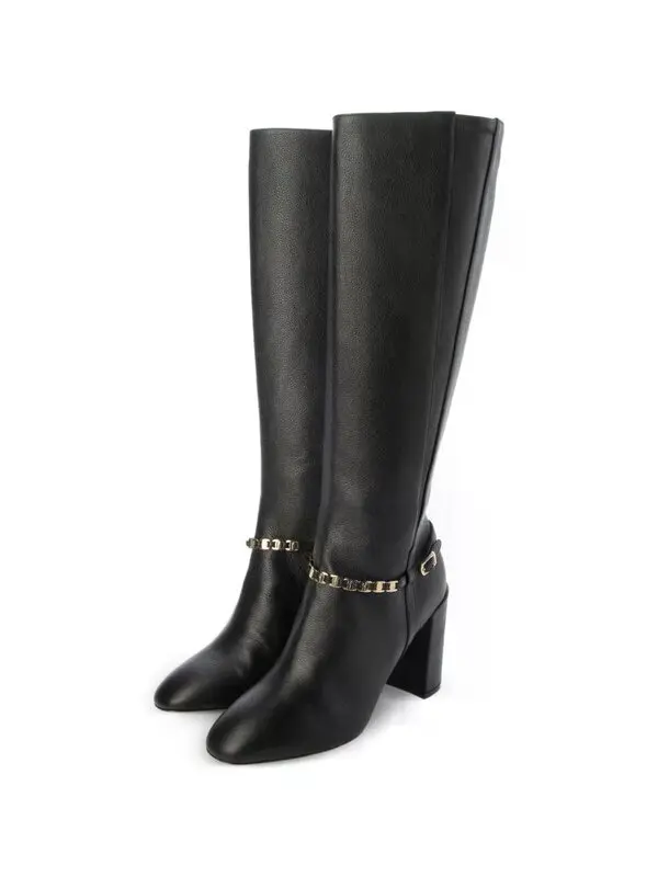 FERRAGAMO Chain-strap Block Heel Boots - Black