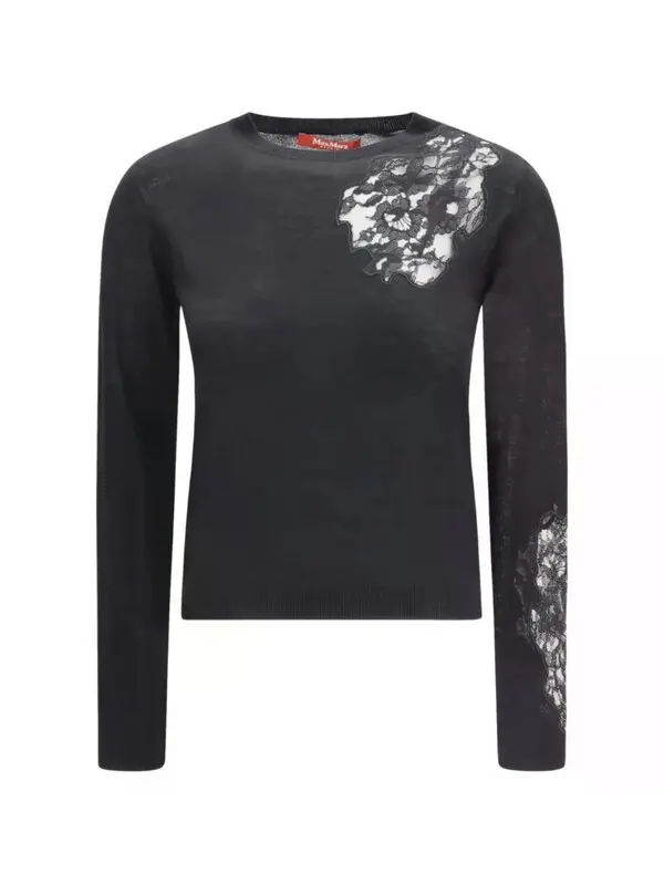 Max Mara Lace Appliqué Long Sleeve T-shirt - Black