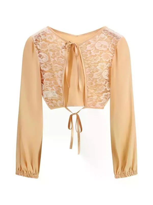 KRISTINA TI Lace Tie Blouse - Neutrals