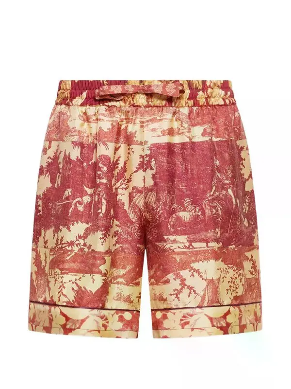 PIERRE-LOUIS MASCIA Aloe Pastoral Print Silk Shorts - Red