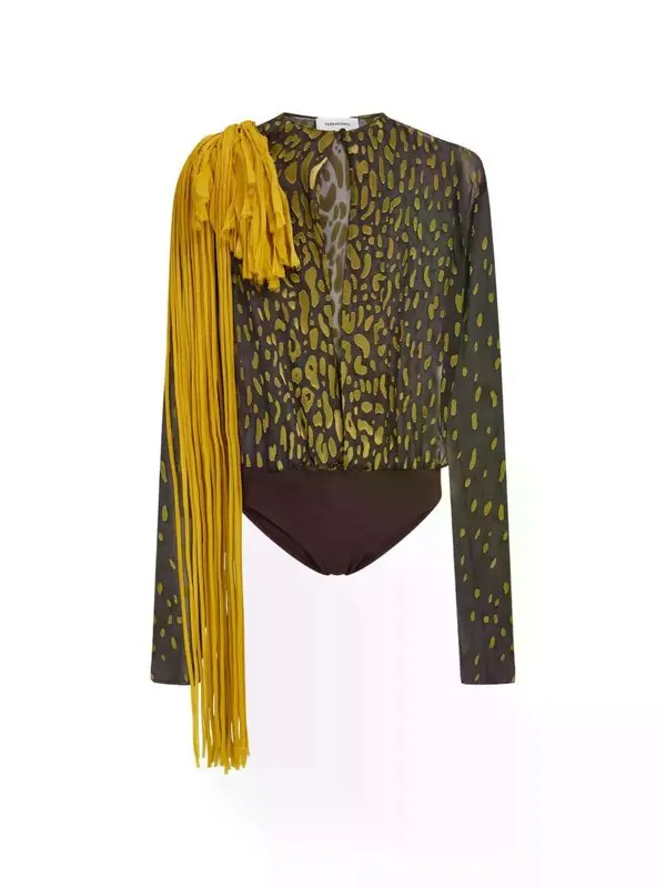 FERRAGAMO Sheer Silk Georgette Bodysuit With Flower Sash - Brown