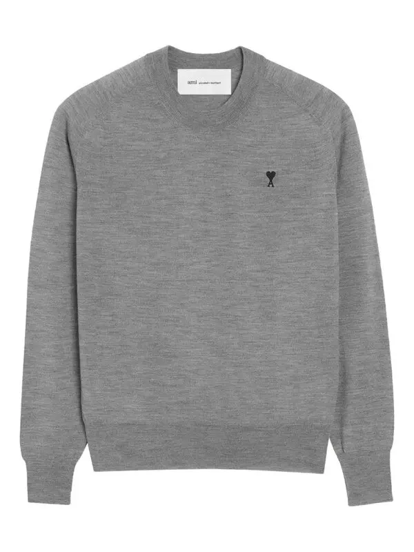 AMI Paris Wool Crewneck Sweater With De Coeur Embroidery - Grey
