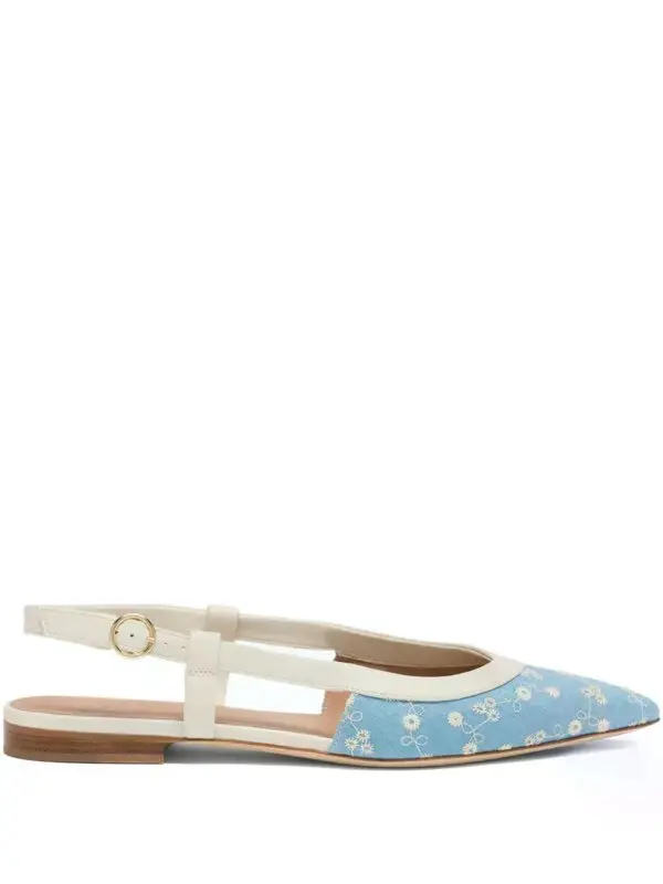 MALONE SOULIERS Tate Floral-printed Slingback Flats - Blue