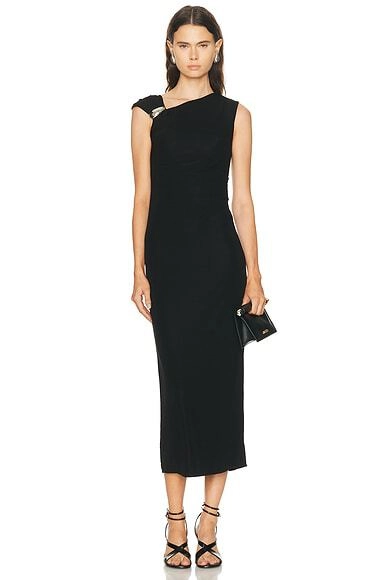 L'academie Maeko Midi Dress With Asymmetric Neckline - Black