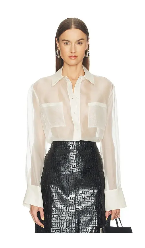SEROYA Estella Sheer Organza Button-up Shirt - Beige