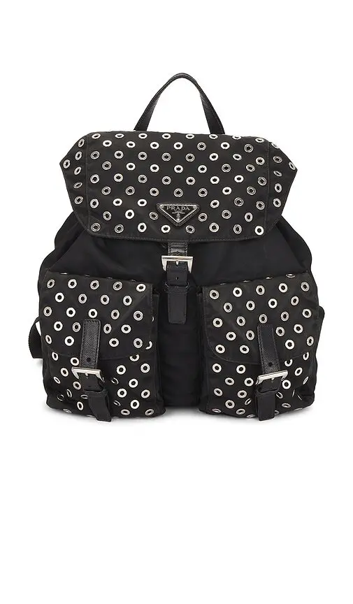 FWRD RENEW Prada Grommet Embellished Tessuto Backpack - Black