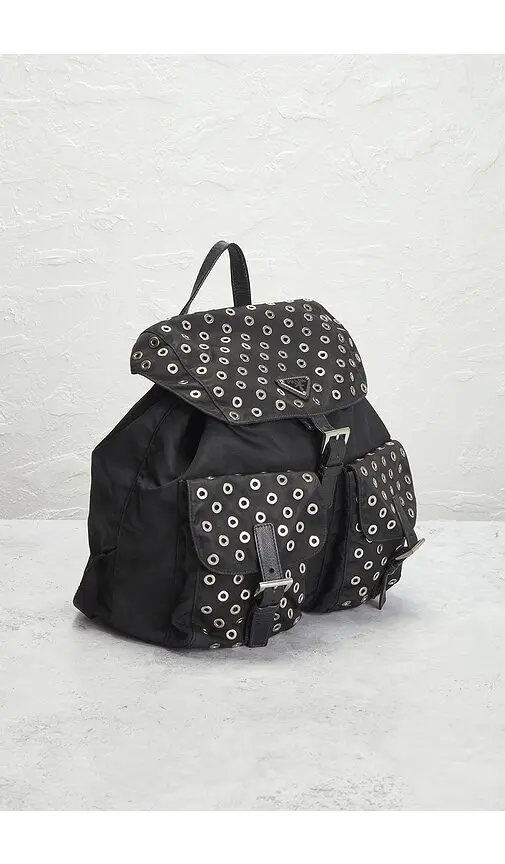 FWRD RENEW Prada Grommet Embellished Tessuto Backpack