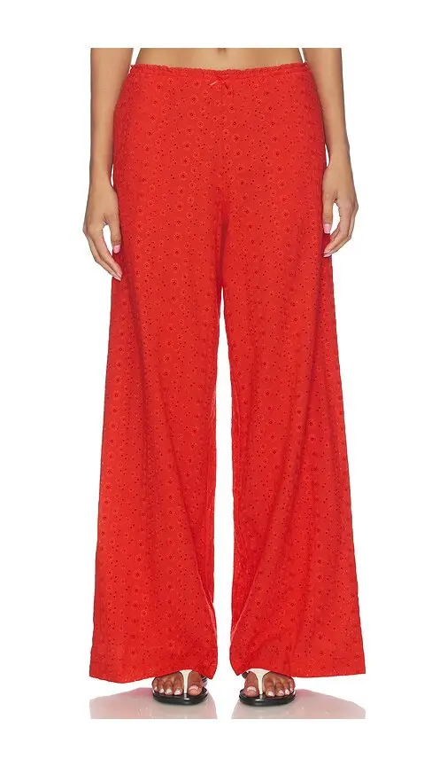 NIA X Revolve Eyelet Wide Leg Trousers - Red