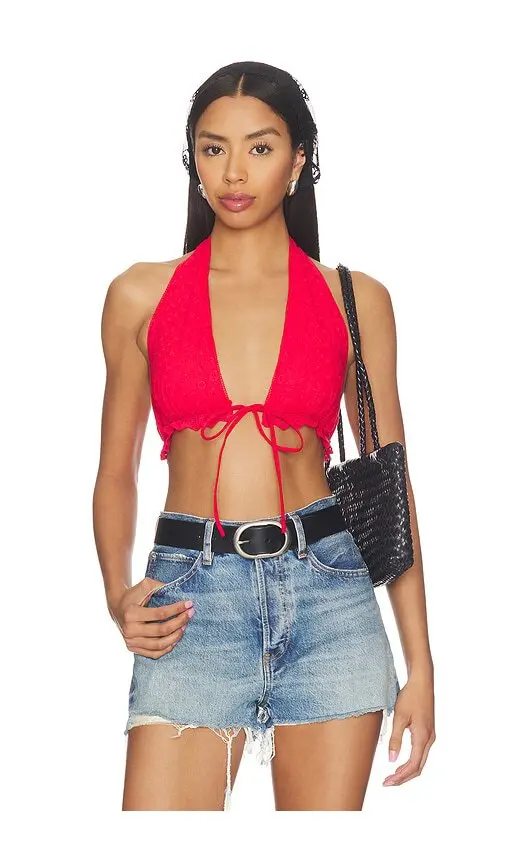 NIA X Revolve Eyelet Halter Top - Red