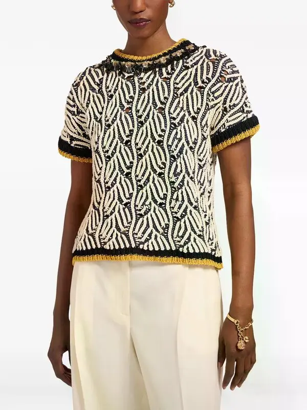 La DoubleJ Patterned Beaded Top