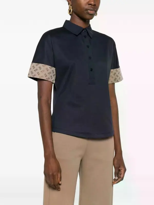 Herno Printed Cuff Polo Top - Blue