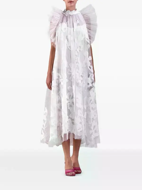 GEMY MAALOUF A-line Embroidered Midi Dress With Ruffle Detail