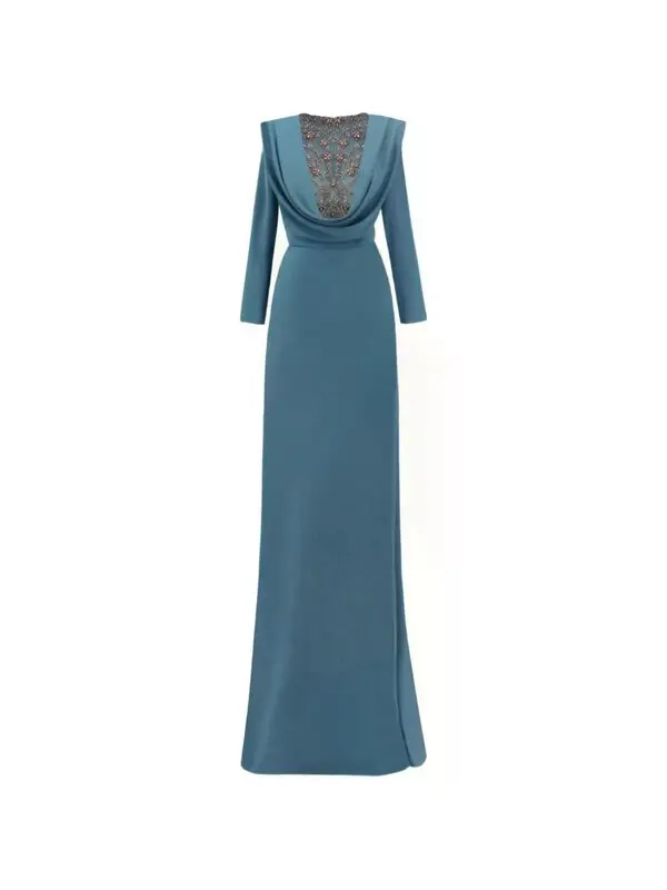GEMY MAALOUF Beaded Cowl-neck Maxi Dress - Blue