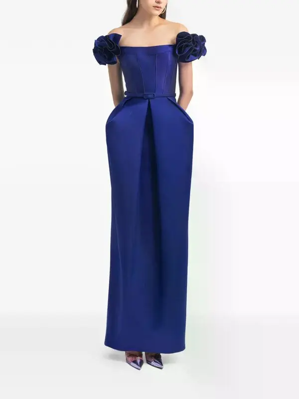 GEMY MAALOUF Ruffled Structured Maxi Dress - Blue