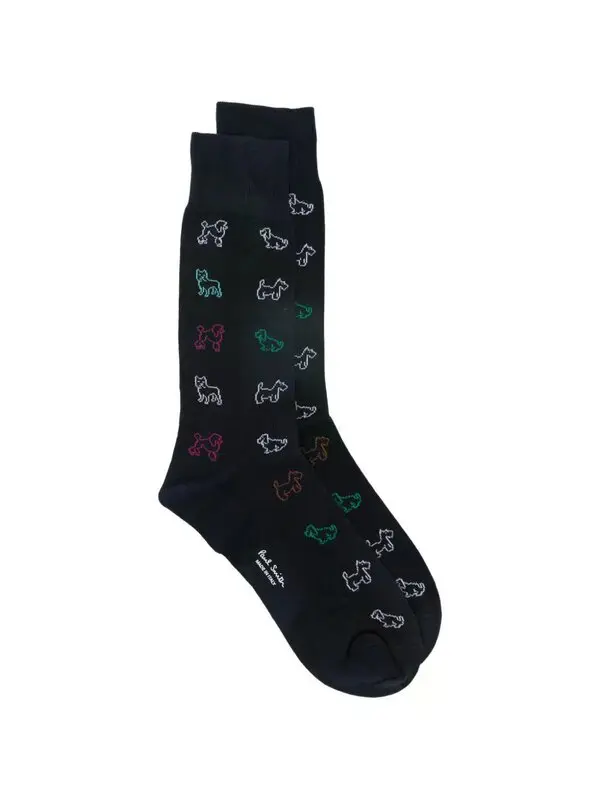 Paul Smith Dog Patterned Crew Socks - Blue