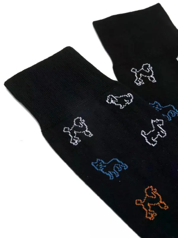 Paul Smith Dog Motif Ribbed Socks - Black