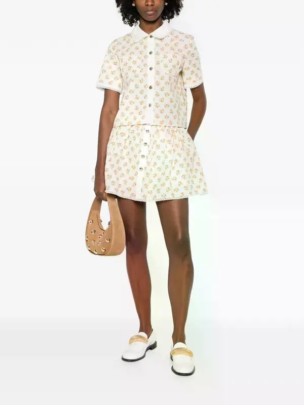 Maje Printed A-line Skirt With Lace Trim - Neutrals