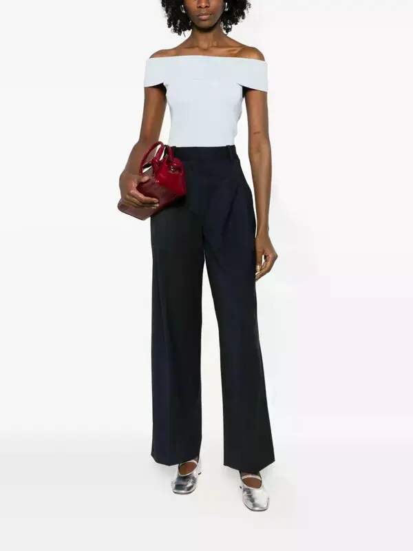 Maje Off-shoulder Ribbed Knit Top - Blue