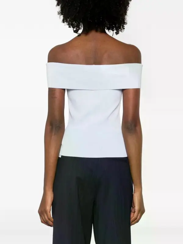 Maje Off-shoulder Ribbed Knit Top - Blue