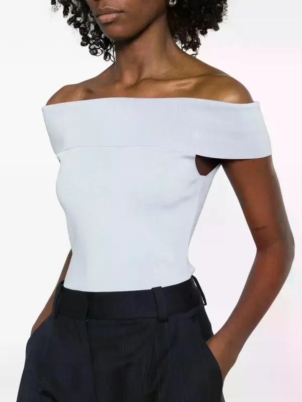 Maje Off-shoulder Ribbed Knit Top - Blue