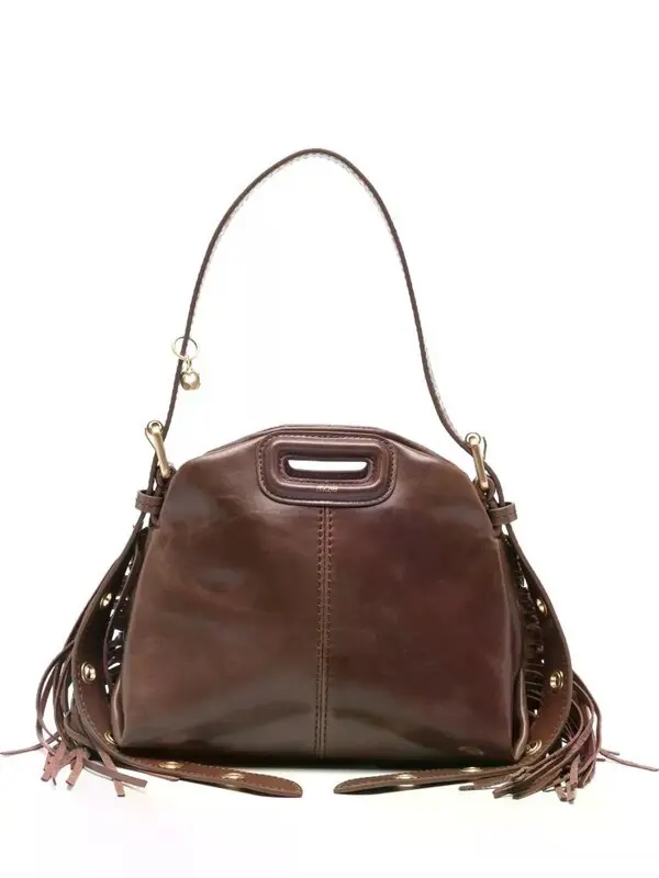 Maje Miss M Mini Bag In Vintage Leather With Fringes - Brown