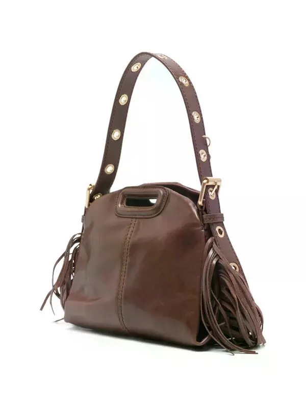 Maje Miss M Mini Bag In Vintage Leather With Fringes - Brown