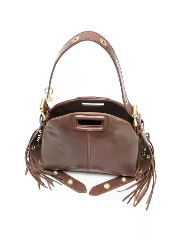 Maje Miss M Mini Bag In Vintage Leather With Fringes - Brown