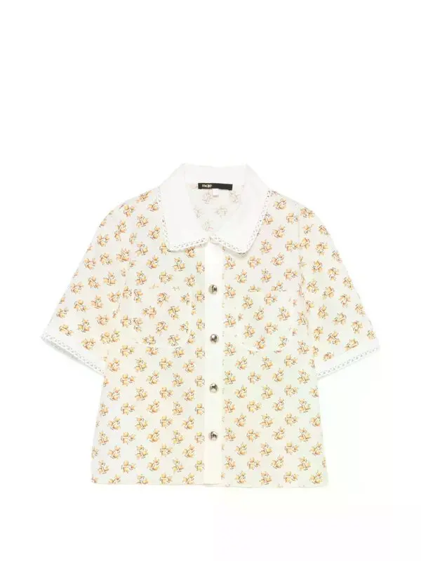 Maje Floral Print Shirt With Lace Trim - Neutrals