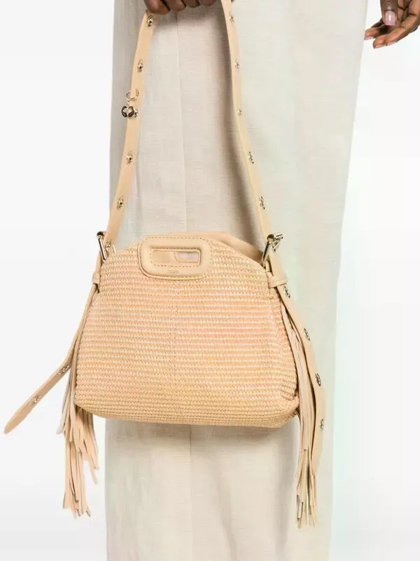 Maje Miss M Fringed Shoulder Bag With Raffia Effect - Neutrals