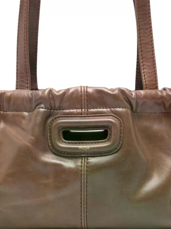 Maje Gathered Leather Shoulder Bag - Brown