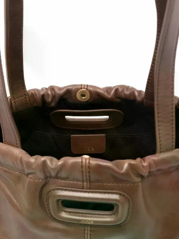 Maje Gathered Leather Shoulder Bag - Brown