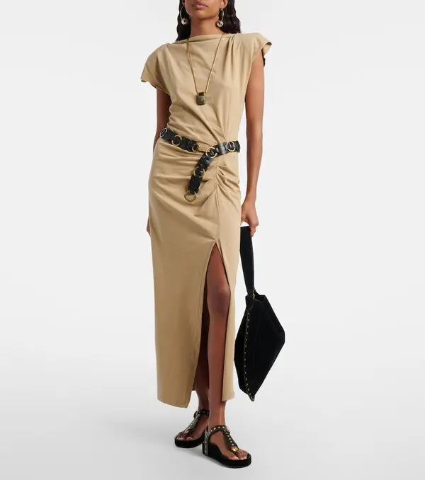 Isabel Marant Étoile Nadela Gathered Cotton Jersey Midi Dress - Beige