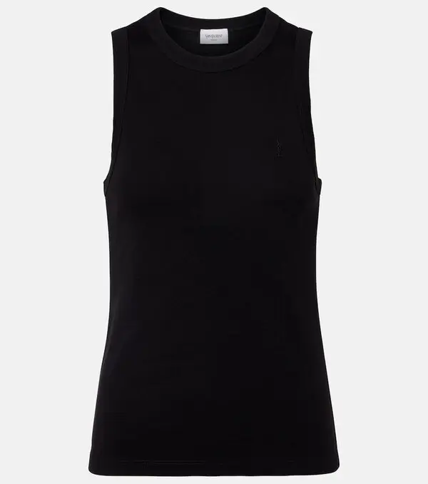 Saint Laurent Cassandre Ribbed-knit Cotton Tank Top - Black