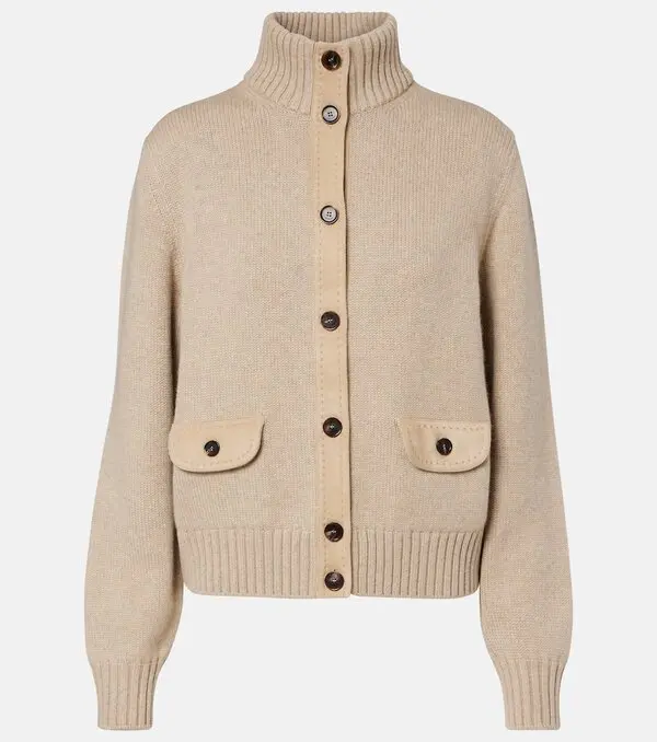 Loro Piana Parksville Cashmere Turtleneck Sweater With Suede Trim - Beige