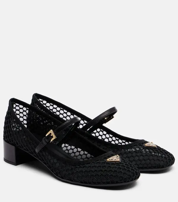 Prada Mary Jane Pumps With Leather Trim - Black