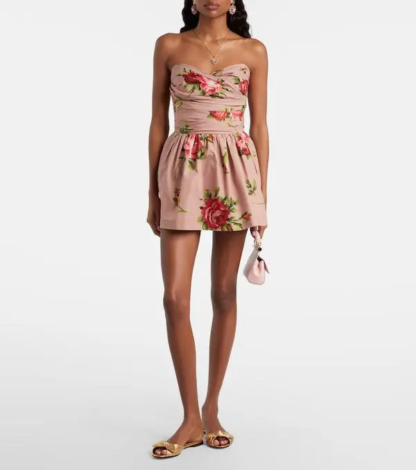 Dolce & Gabbana Floral Cotton Strapless Mini Dress