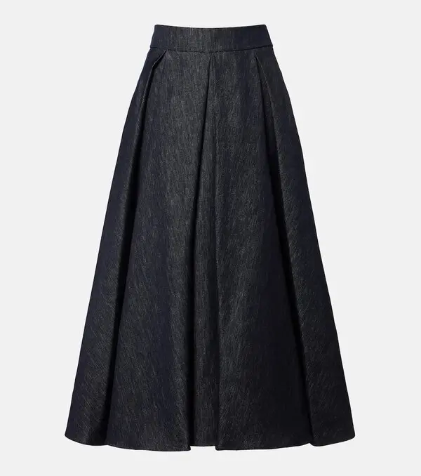 Max Mara Pleated Denim Midi Skirt