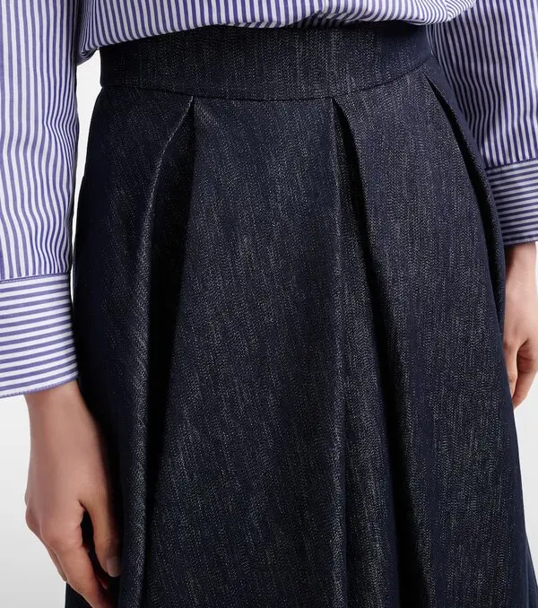 Max Mara Pleated Denim Midi Skirt