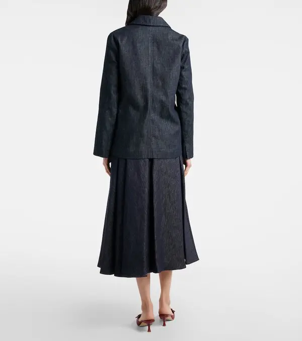 Max Mara Pleated Denim Midi Skirt