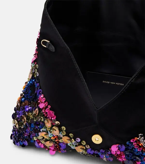 Dries Van Noten Sequined Satin Envelope Clutch - Multicoloured
