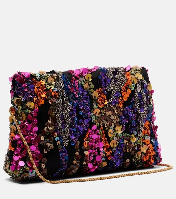 Dries Van Noten Sequined Satin Envelope Clutch - Multicoloured