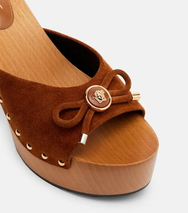 Versace Opera Medusa Suede Mules - Brown