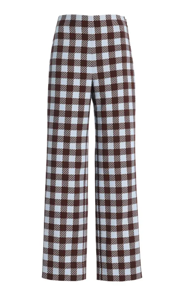 Oscar De La Renta Gingham Wool-blend Wide-leg Pants - Plaid
