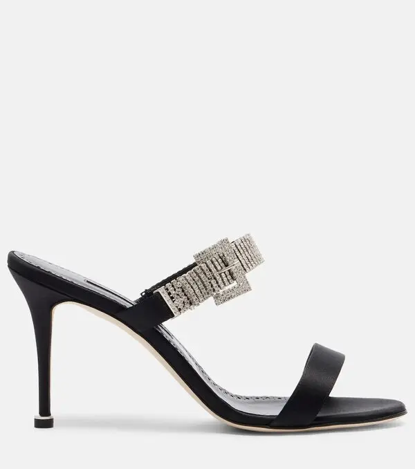 Manolo Blahnik Embellished Satin Mules