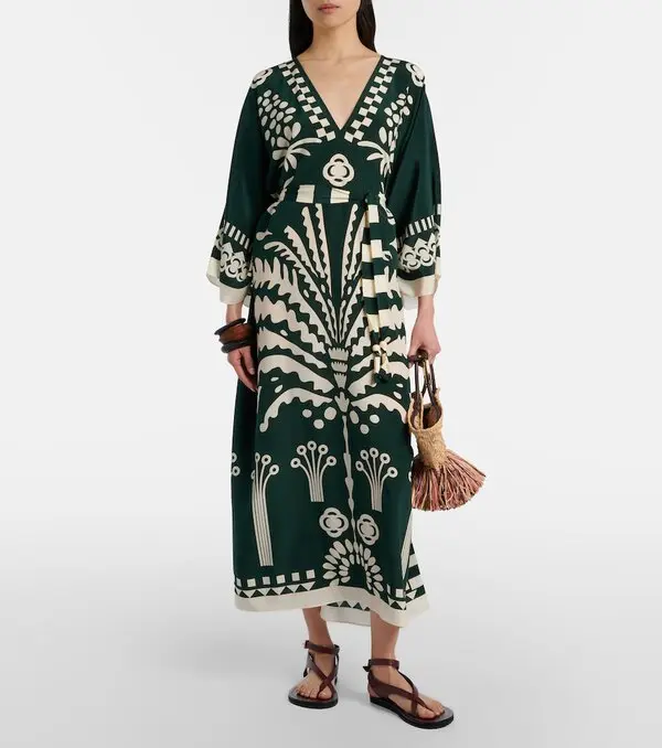 ERES Belted Printed Silk Kaftan - Green