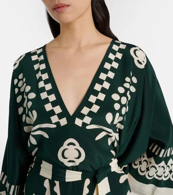 ERES Belted Printed Silk Kaftan - Green