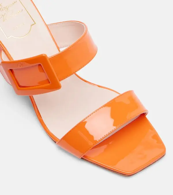 ROGER VIVIER Belle Vivier Patent Leather Wedge Mules - Orange